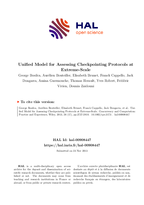 (PDF) Unified model for assessing checkpointing protocols at extreme-scale