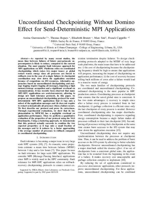 (PDF) Uncoordinated Checkpointing Without Domino Effect for Send ...