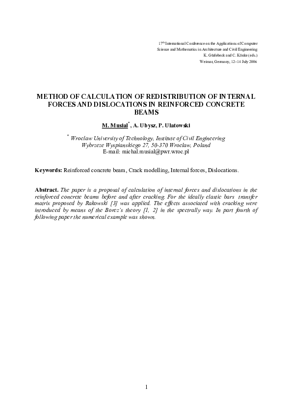 (PDF) Method of Calculation of Internal Forces Redistribution and Dislocations in Reinforced ...