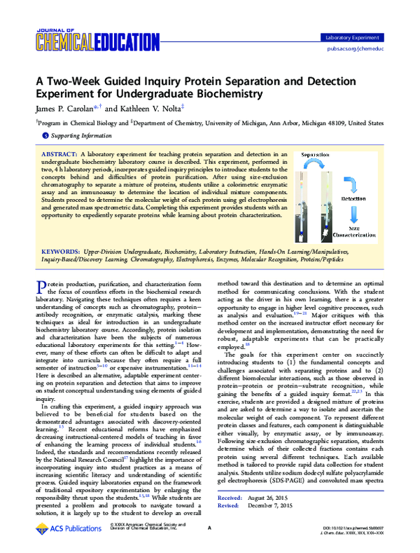 (PDF) A Two-Week Guided Inquiry Protein Separation and Detection ...