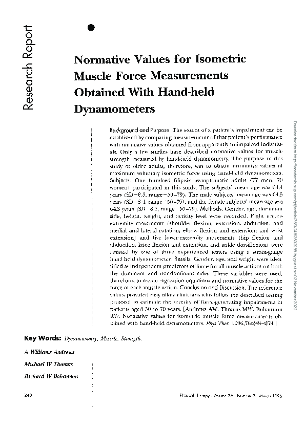 (PDF) Normative Values for Isometric Muscle Force Measurements Obtained ...