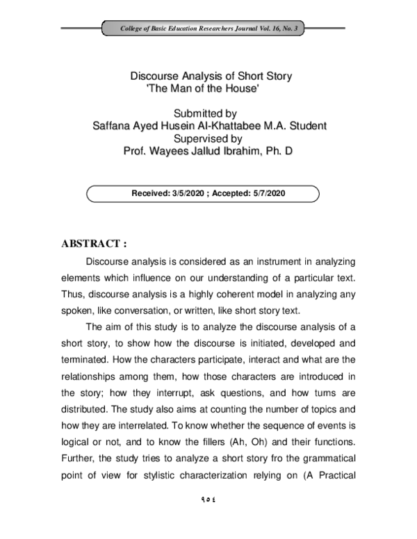 (PDF) Discourse Analysis of Short Story 'The Man of the House