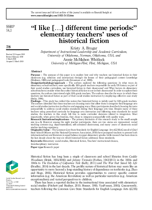 (PDF) "I like […] different time periods:" elementary teachers' uses of ...