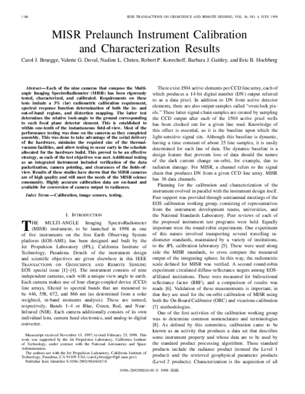 (PDF) MISR prelaunch instrument calibration and characterization results