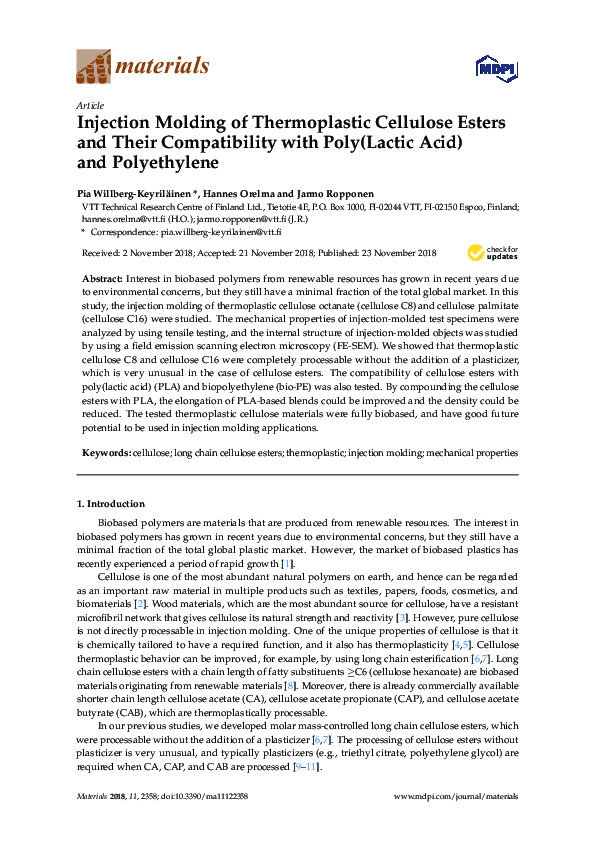 (PDF) Injection Molding of Thermoplastic Cellulose Esters and Their ...