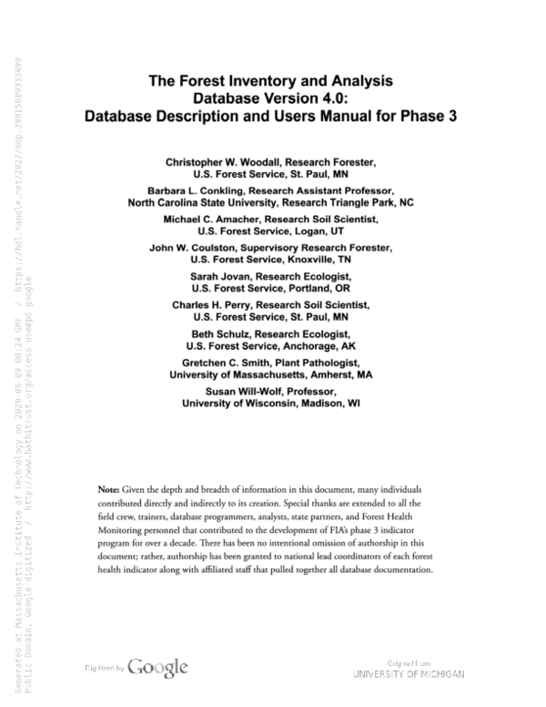 (PDF) The Forest Inventory and Analysis Database Version 4.0: Database ...