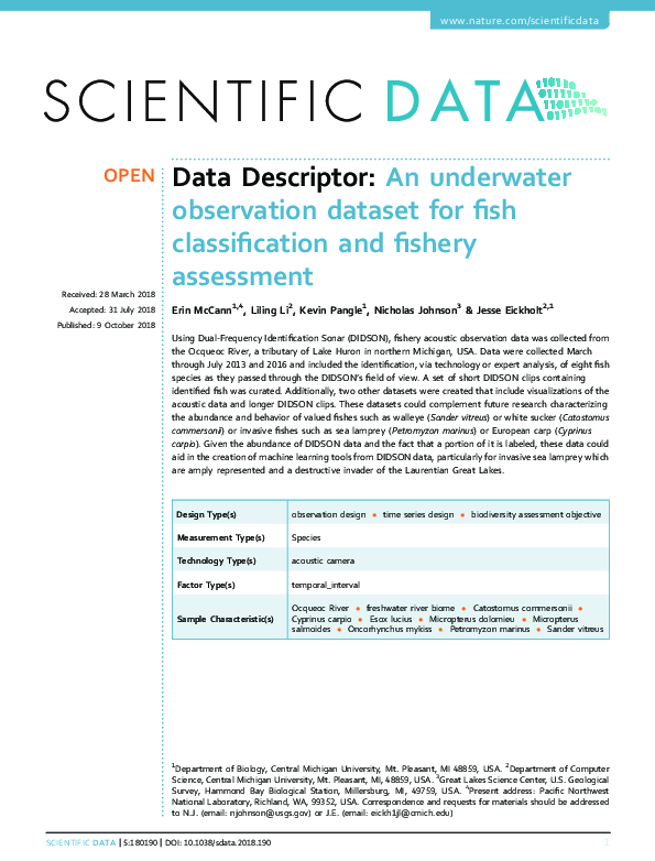 (PDF) An underwater observation dataset for fish classification and ...