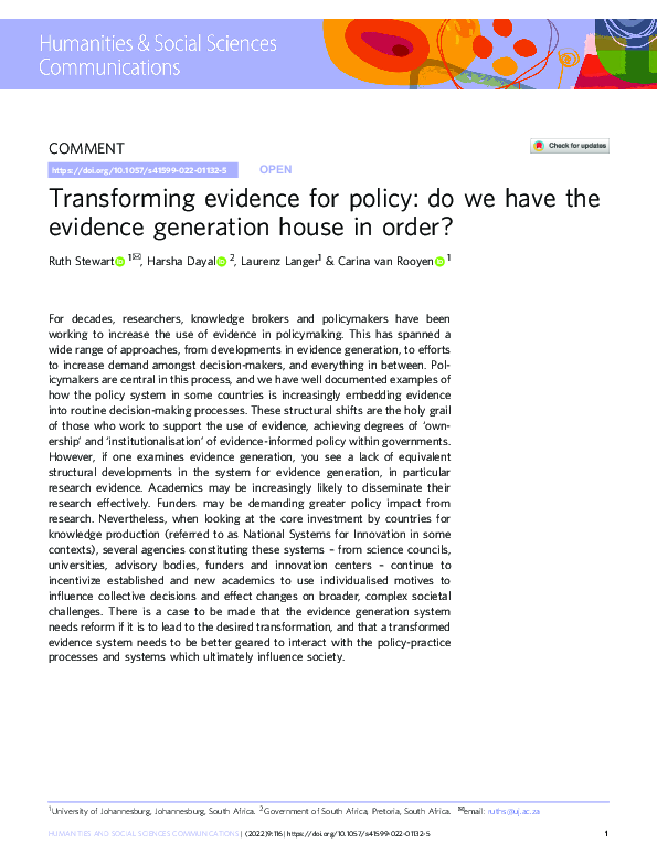 (PDF) Transforming evidence for policy: do we have the evidence ...