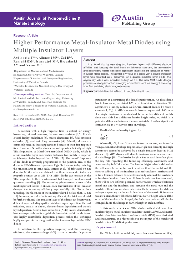 (PDF) Higher Performance Metal-Insulator-Metal Diodes using Multiple ...