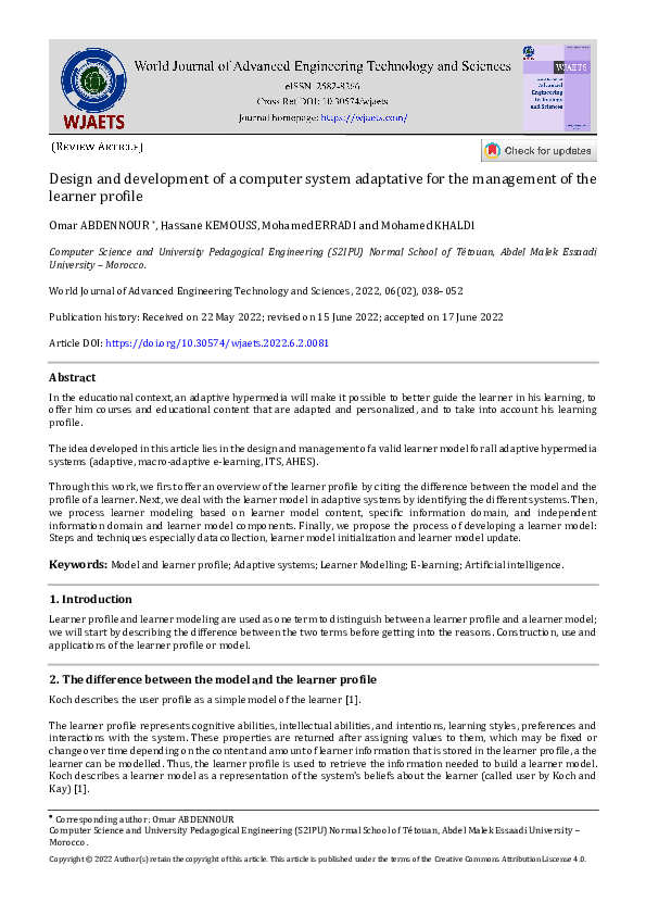 (PDF) Design and development of a computer system adaptative for the management of the learner ...