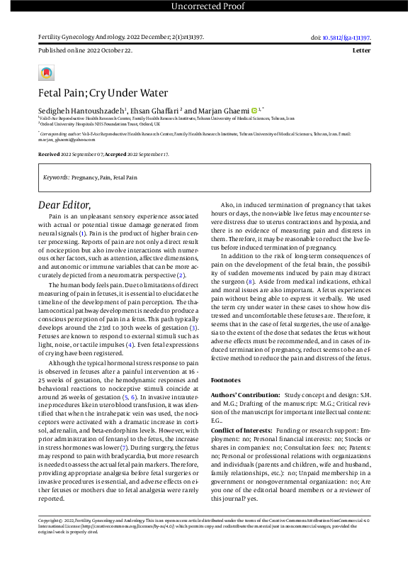 (PDF) Fetal Pain; Cry Under Water