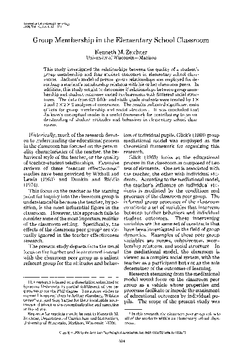 (PDF) Group membership in the elementary school classroom | ken ...