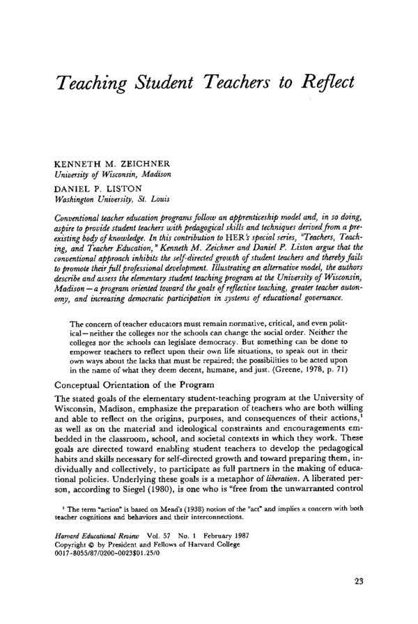 (PDF) Teaching Student Teachers to Reflect