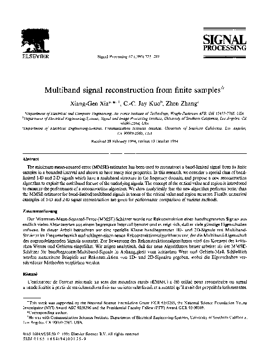 (PDF) Multiband signal reconstruction from finite samples | Zhen Zhang - Academia.edu