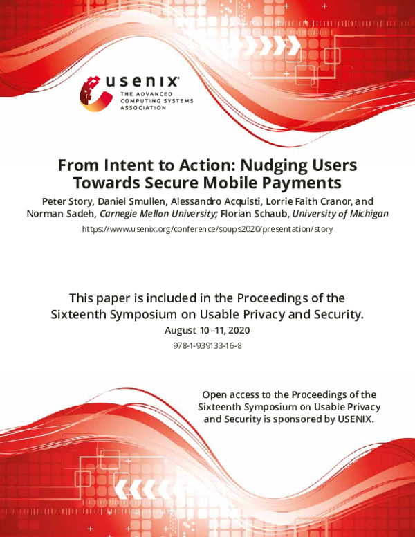 (PDF) From Intent to Action: Nudging Users Towards Secure Mobile Payments | Alessandro Acquisti ...