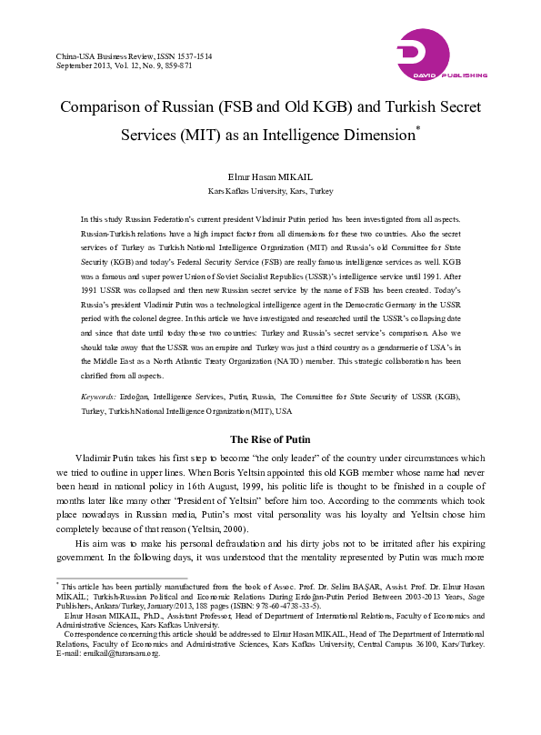 (PDF) Comparison of Russian (FSB and Old KGB) and Turkish Secret ...