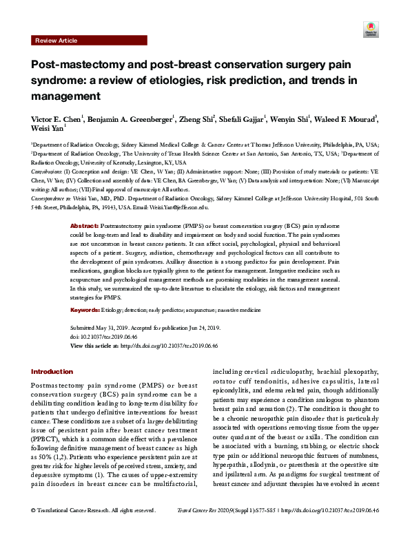 (PDF) Post-mastectomy and post-breast conservation surgery pain ...