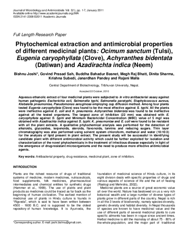 (PDF) Phytochemical extraction and antimicrobial properties of different medicinal plants ...