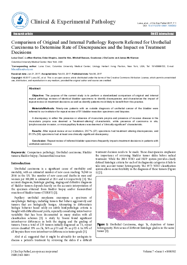 (PDF) Comparison of Original and Internal Pathology Reports Referred ...