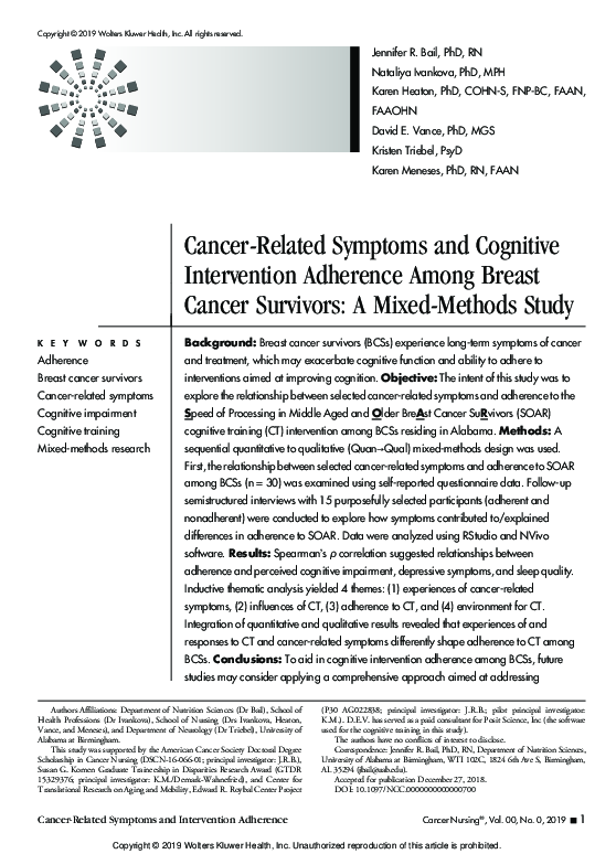 (PDF) Cancer-Related Symptoms and Cognitive Intervention Adherence ...