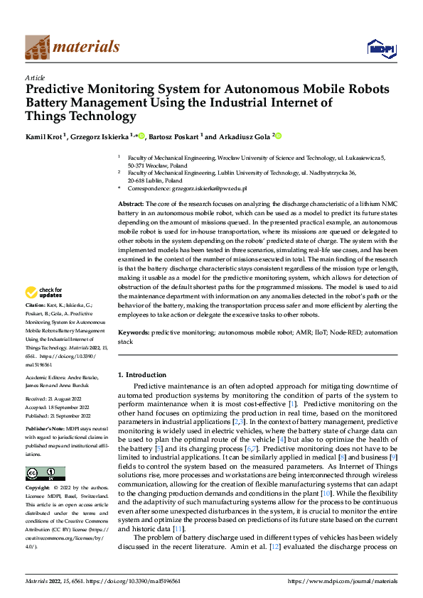 (PDF) Predictive Monitoring System for Autonomous Mobile Robots Battery ...