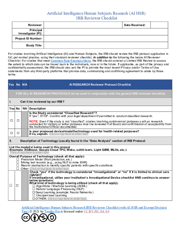 (PDF) Artificial Intelligence Human Subjects Research (AI HSR) IRB ...