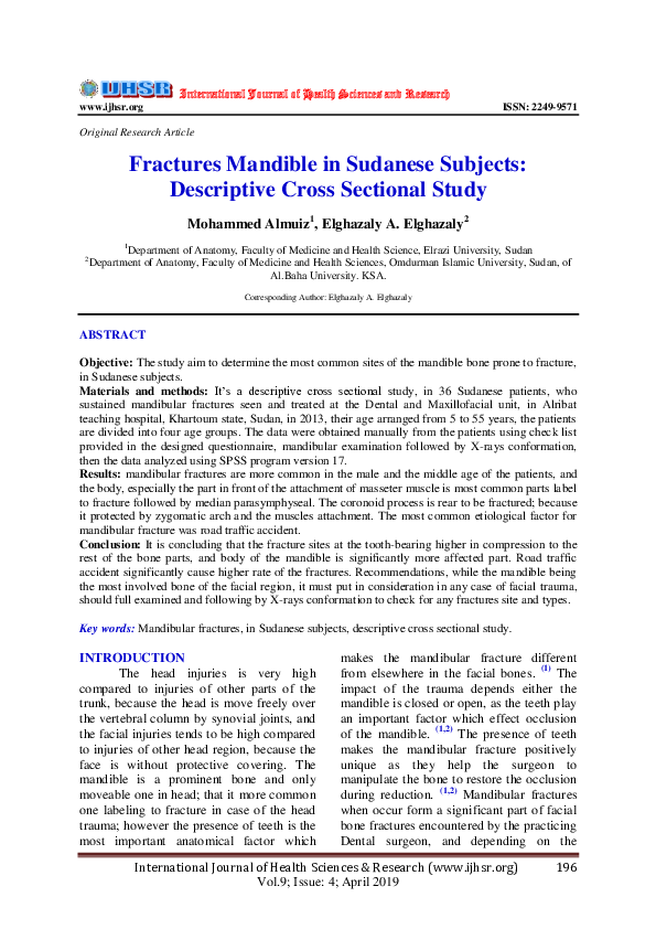 (PDF) Fractures Mandible in Sudanese Subjects: Descriptive Cross ...