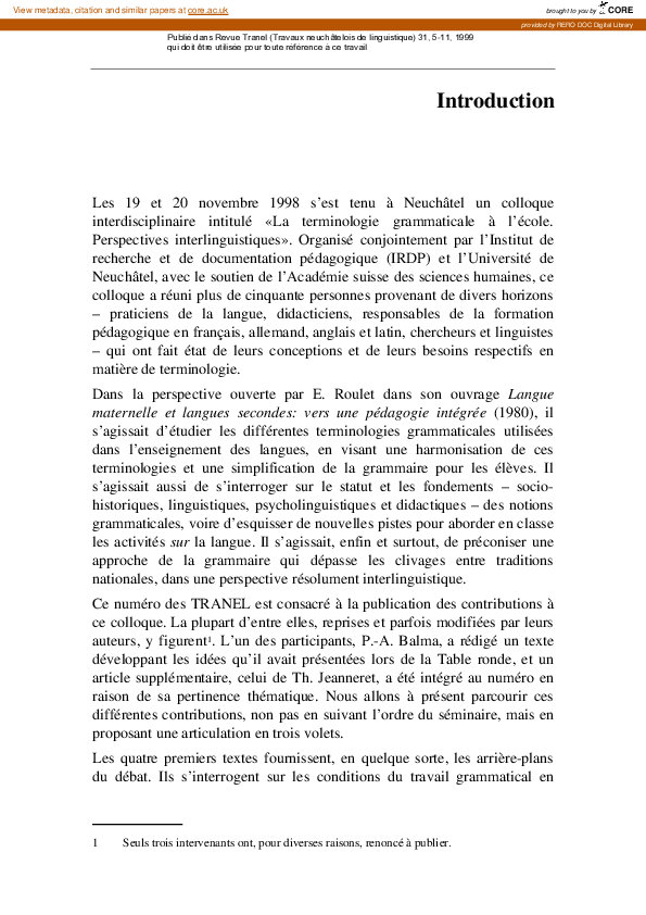 (PDF) Introduction [de : La terminologie grammaticale à l'école ...