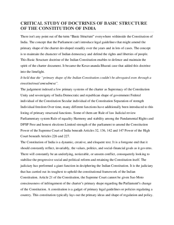 (PDF) CRITICAL STUDY OF DOCTRINES OF BASIC STRUCTURE OF THE ...