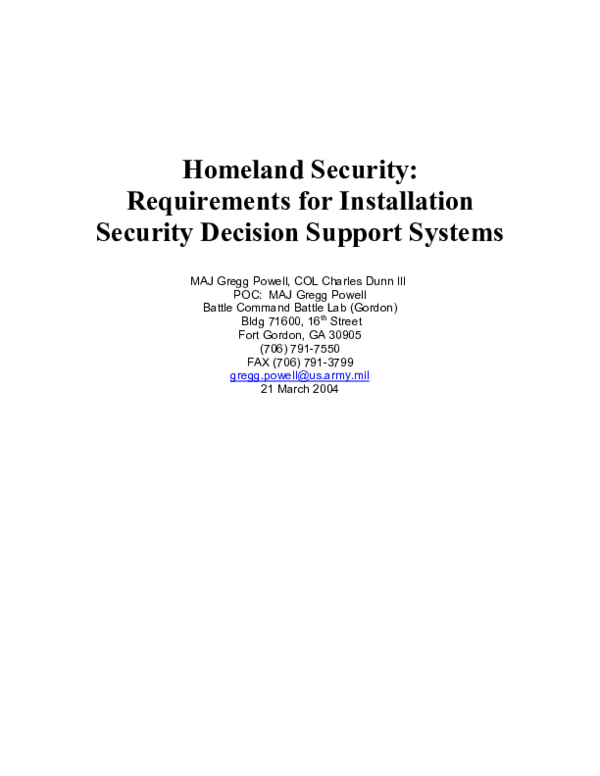 (PDF) Homeland Security: Requirements for Installation Security ...