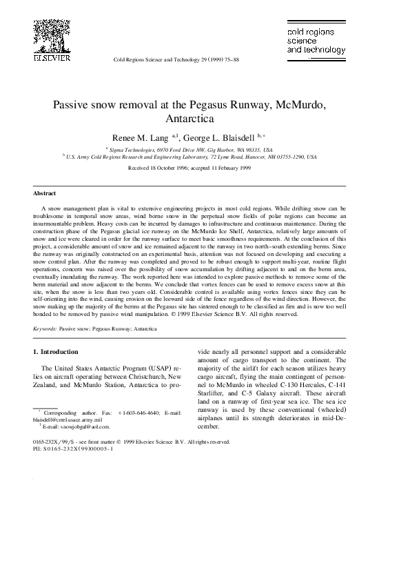 (PDF) Passive snow removal at the Pegasus Runway, McMurdo, Antarctica