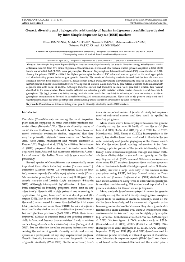 (PDF) Genetic diversity and phylogenetic relationship of Iranian indigenous cucurbits ...