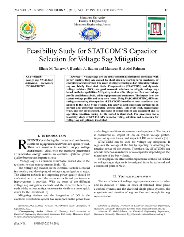 (PDF) Feasibility Study for STATCOM’S Capacitor Selection for Voltage ...