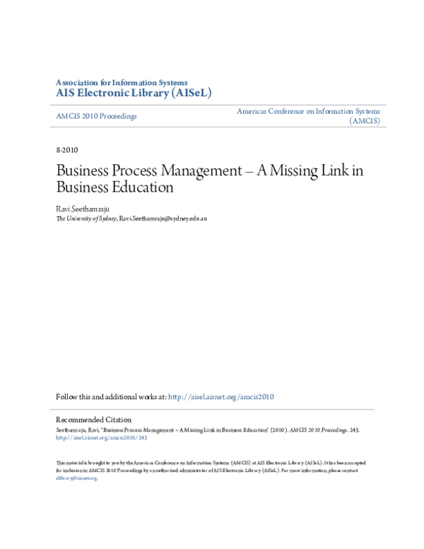 (PDF) Business process management: a missing link in business education