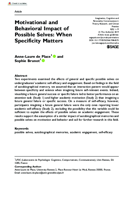 (PDF) Motivational and Behavioral Impact of Possible Selves: When ...