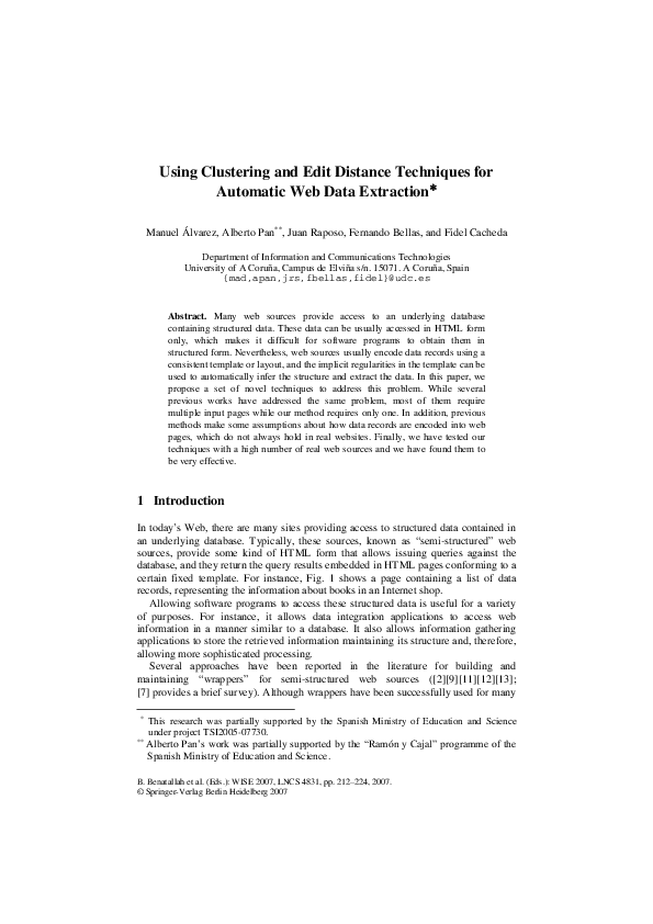 (PDF) Using Clustering and Edit Distance Techniques for Automatic Web Data Extraction