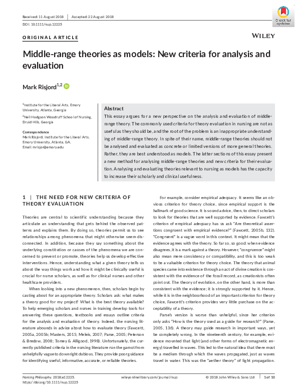 (PDF) Middle-range theories as models: New criteria for analysis and ...