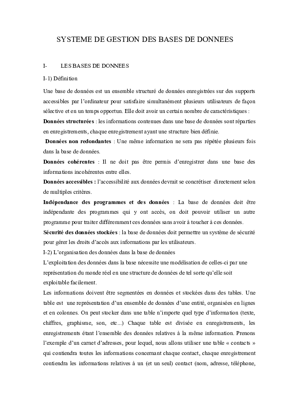 (DOC) SYSTEME DE GESTION DES BASES DE DONNEE1