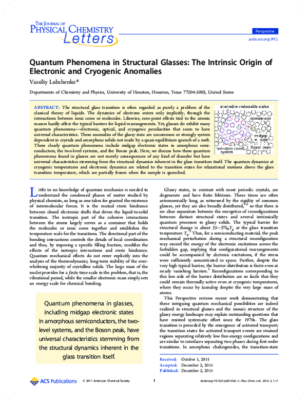 (PDF) Quantum Phenomena in Structural Glasses: The Intrinsic Origin of Electronic and Cryogenic ...