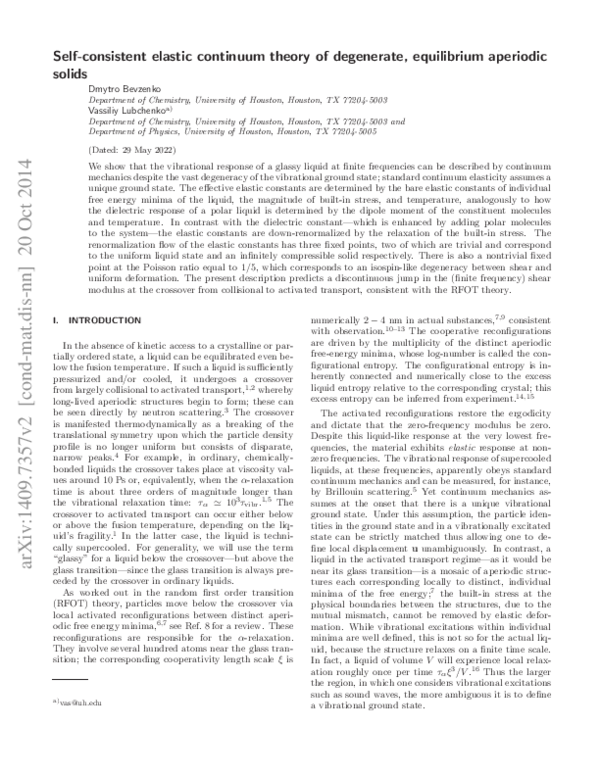 (PDF) Self-consistent elastic continuum theory of degenerate, equilibrium aperiodic solids ...