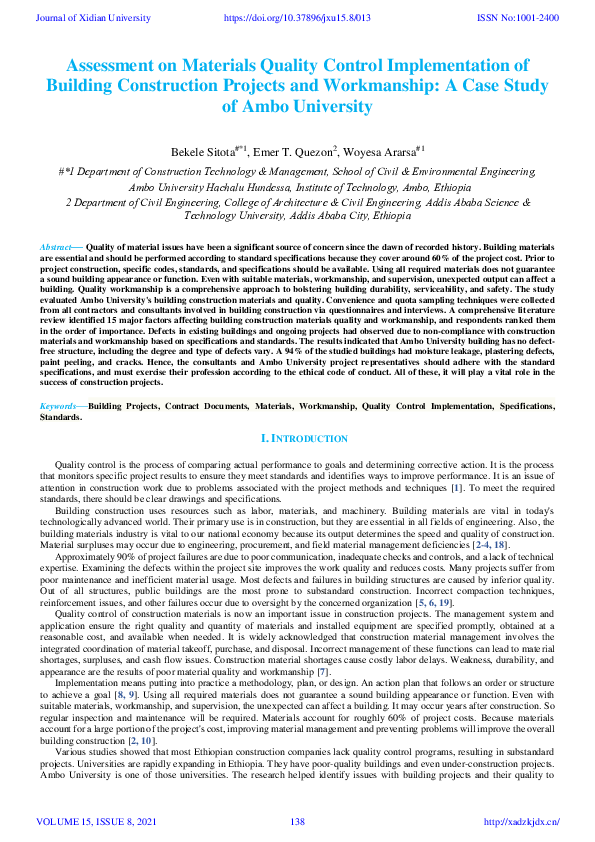 (PDF) Assessment on Materials Quality Control Implementation of ...