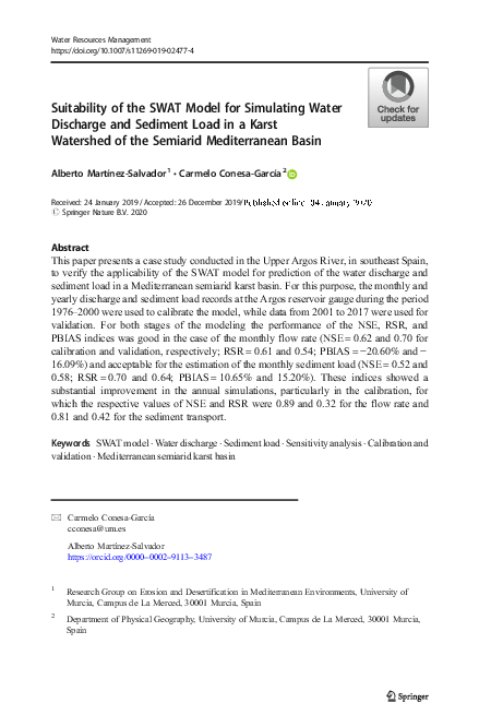 (PDF) Suitability of the SWAT Model for Simulating Water Discharge and Sediment Load in a Karst ...