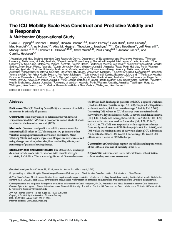 (PDF) The ICU Mobility Scale has Construct and Predictive Validity and ...
