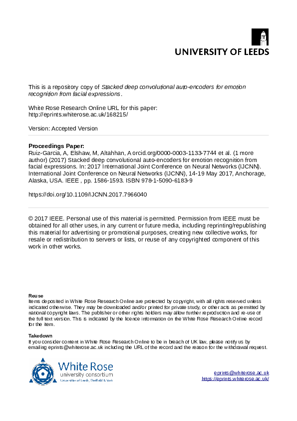 Pdf Stacked Deep Convolutional Auto Encoders For Emotion Recognition From Facial Expressions