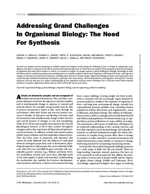 (PDF) Addressing Grand Challenges In Organismal Biology: The Need For ...