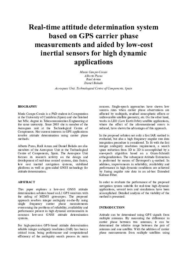 Pdf Real Time Attitude Determination System Based On Gps Carrier Phase Measurements And Aided
