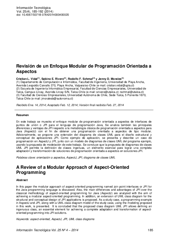 (PDF) A Review of a Modular Approach of Aspect-Oriented Programming | Rodolfo Schmal - Academia.edu