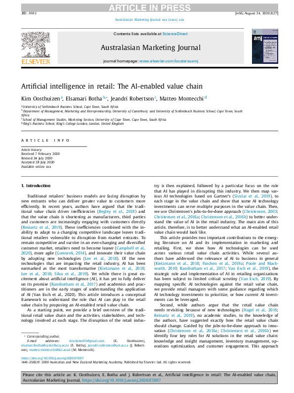 (PDF) Artificial intelligence in retail: The AI-enabled value chain
