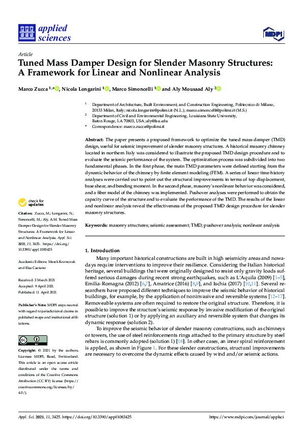 (PDF) Tuned Mass Damper Design for Slender Masonry Structures: A ...