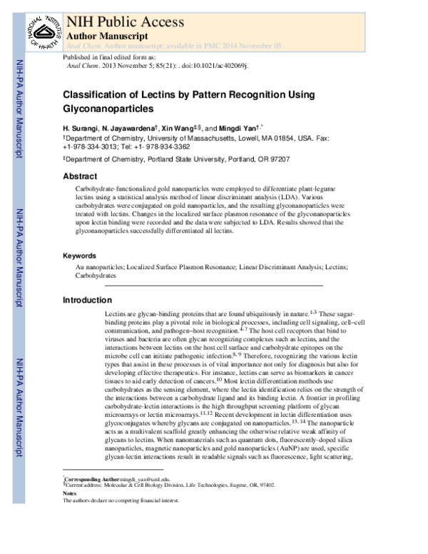 (PDF) Classification of Lectins by Pattern Recognition Using Glyconanoparticles